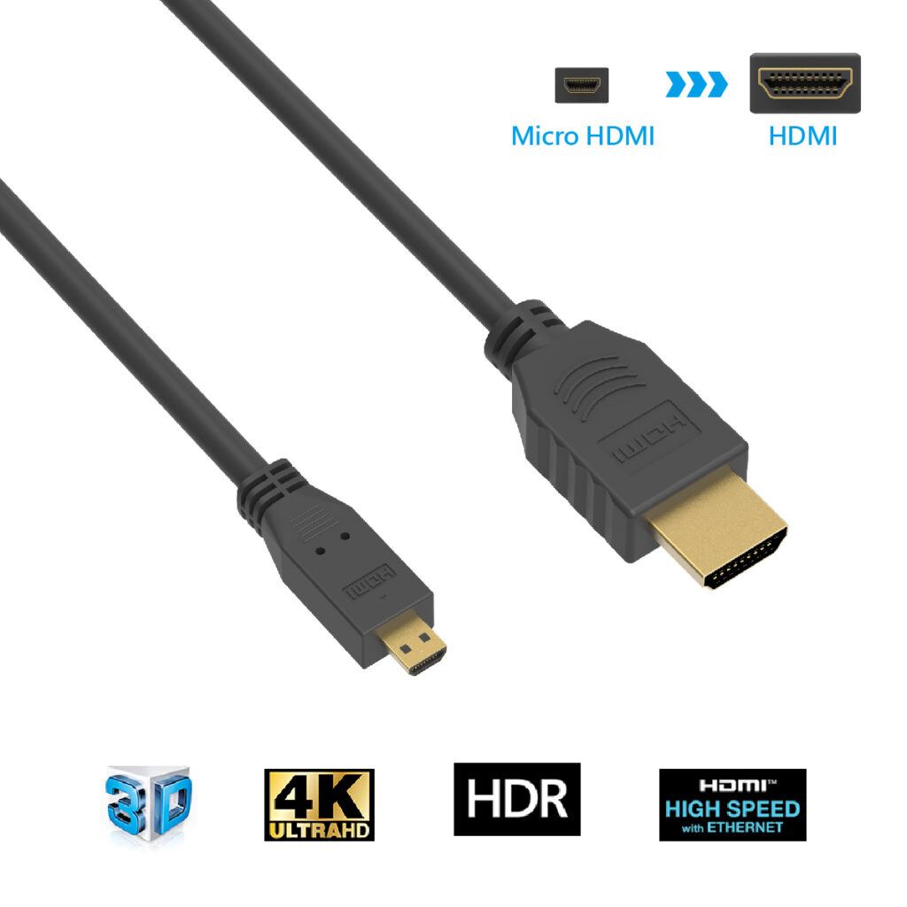 High Speed HDMI Male / Micro (Type D) Male Slim Cable - Plugsters